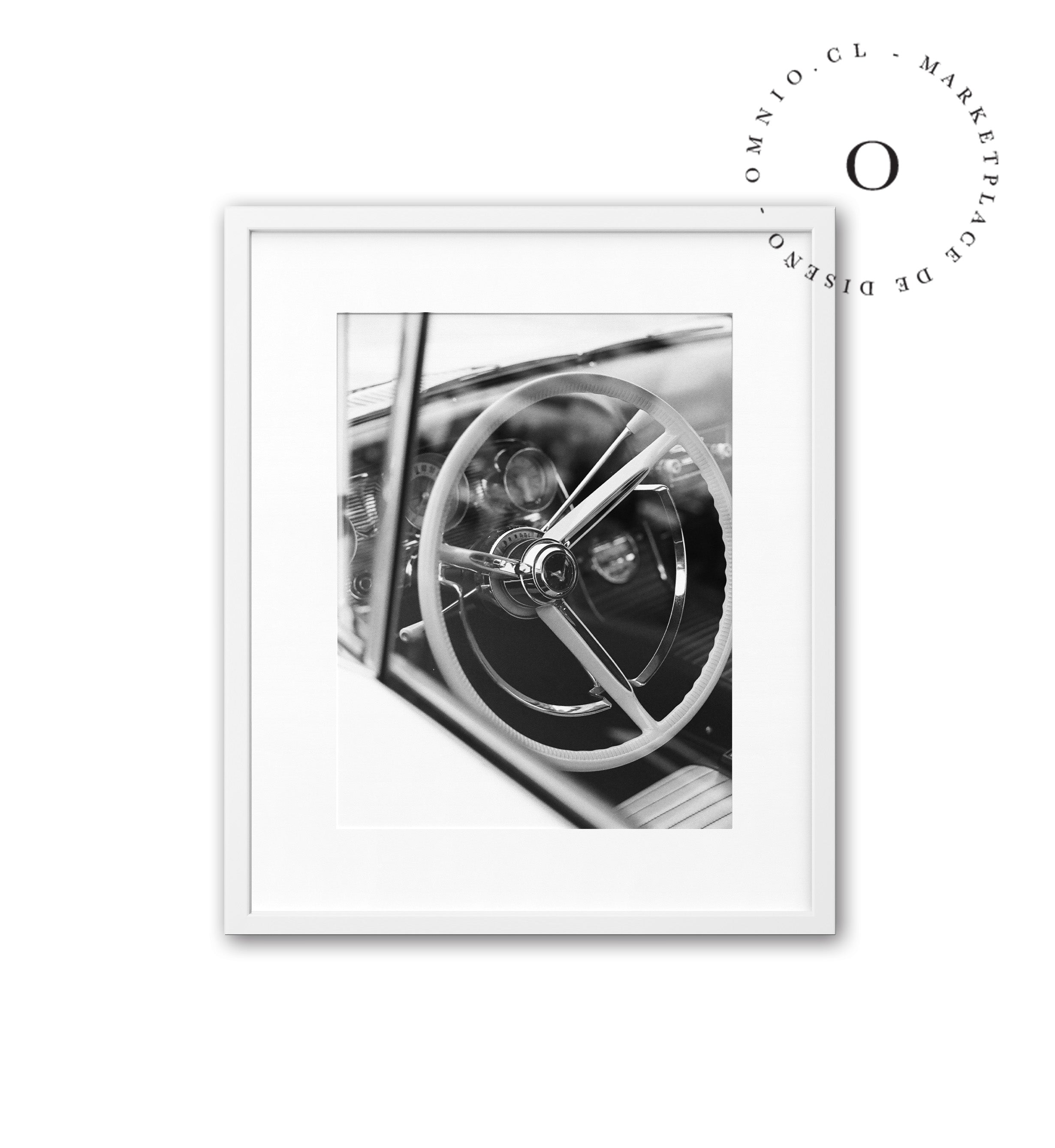 Retro Car B&W III Cuadro - Blanco / Con Passepartout / Cuadrado 35cm x ...